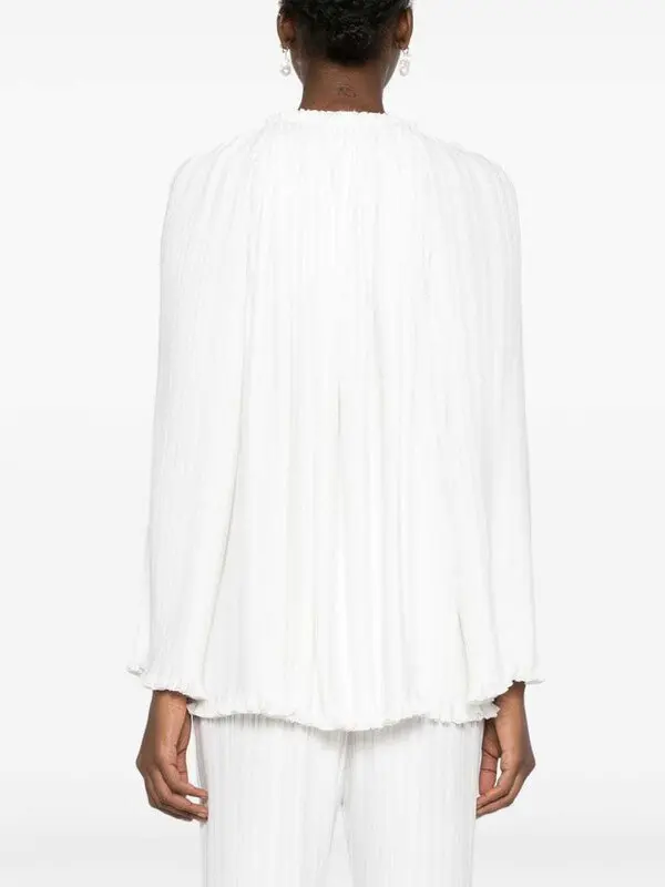 LANVIN Pleated Lace-up Blouse With Beading - White