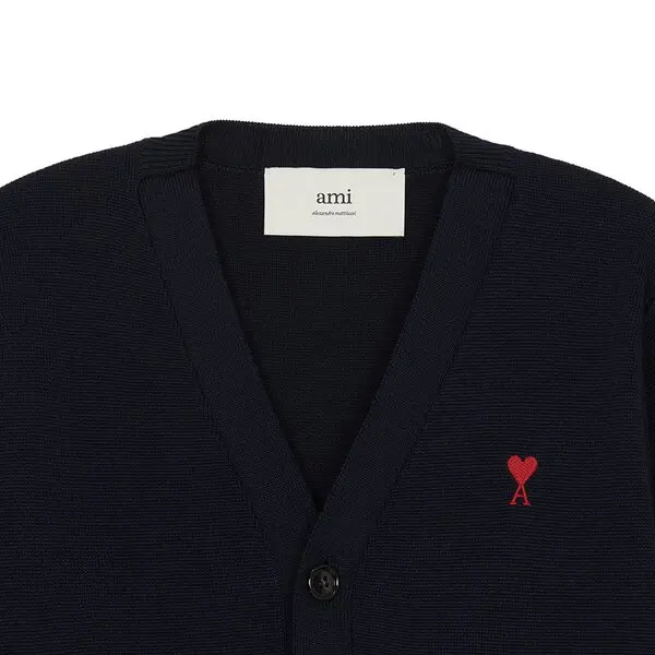AMI Paris V-neck Cardigan With Embroidered Logo - Black
