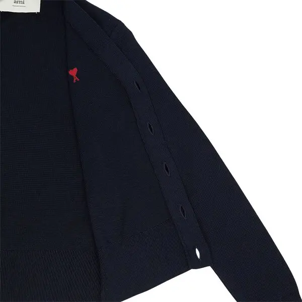 AMI Paris V-neck Cardigan With Embroidered Logo - Black