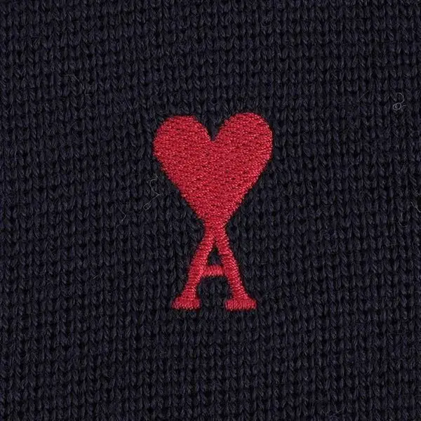 AMI Paris V-neck Cardigan With Embroidered Logo - No