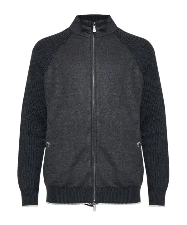 Eleventy Stand Collar Knitwear With Two-way Zipper And Metal Details - Grey