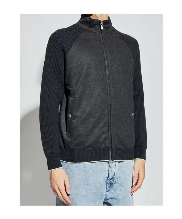 Eleventy Stand Collar Knitwear With Two-way Zipper And Metal Details - Grey