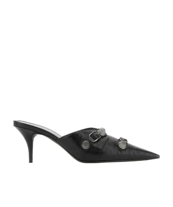 Balenciaga Cagole Pointed Toe Mules With Metal Accessories - Black