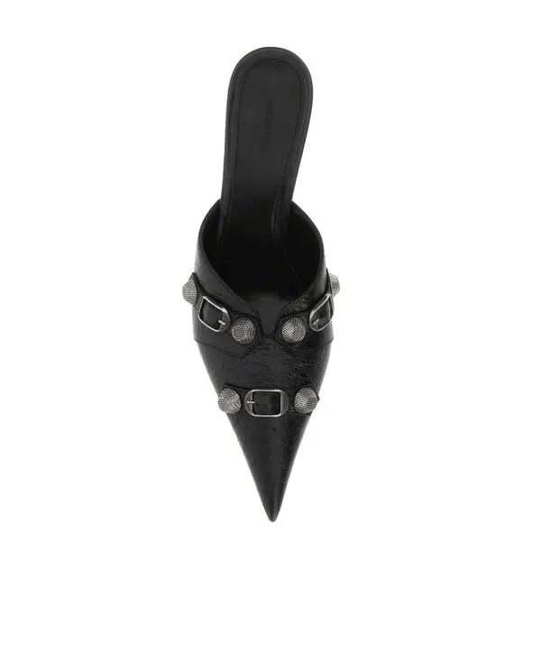 Balenciaga Cagole Pointed Toe Mules With Metal Accessories - Black