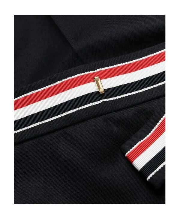 Thom Browne Cropped Trousers With Striped Band - Navy Blue