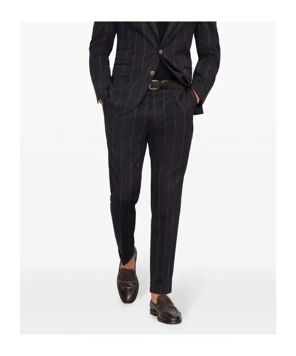 Brunello Cucinelli Stripe-pattern Wool-blend Tailored Trousers - Black