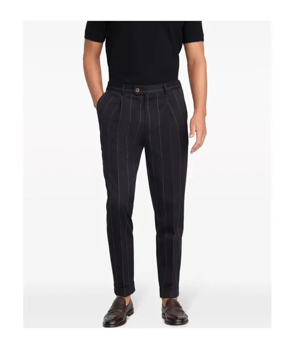 Brunello Cucinelli Stripe-pattern Wool-blend Tailored Trousers - Black