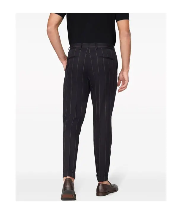 Brunello Cucinelli Stripe-pattern Wool-blend Tailored Trousers - Black