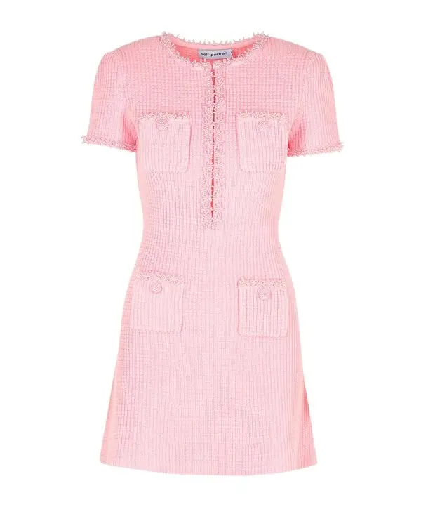 SELF-PORTRAIT Textured Knit Mini Dress - Pink