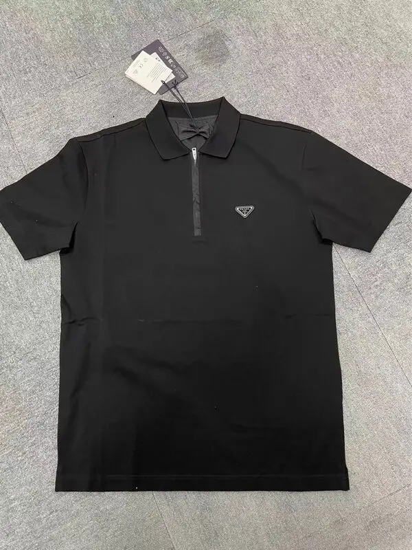 Prada Zip Detail Logo Polo Shirt