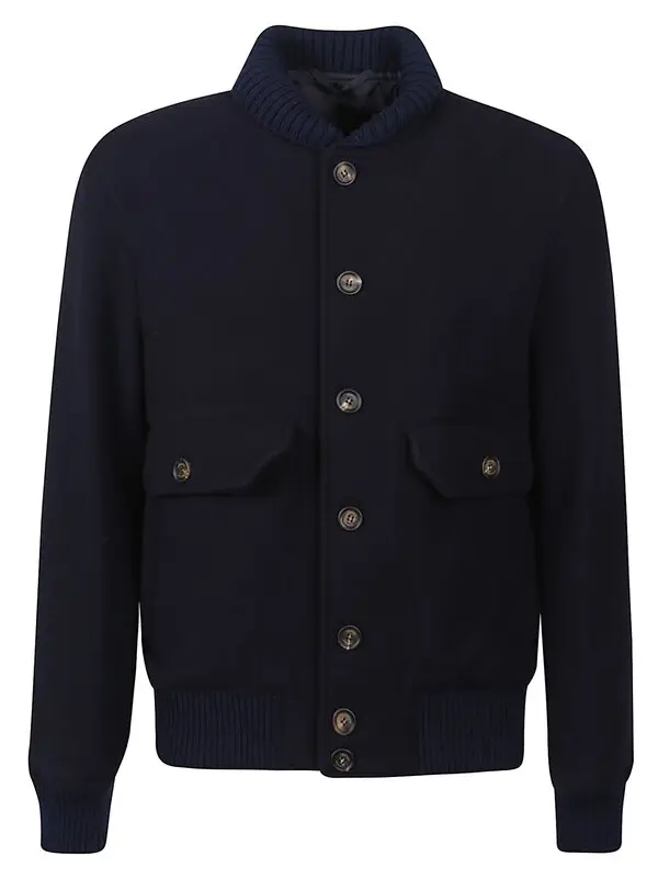 Eleventy Ribbed Wool Stand Collar Jacket - Black