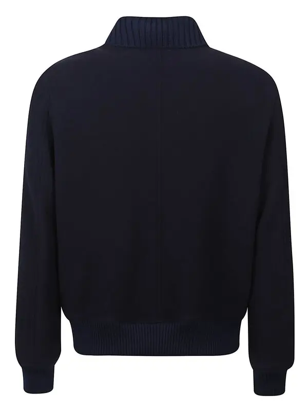 Eleventy Ribbed Wool Stand Collar Jacket - Black