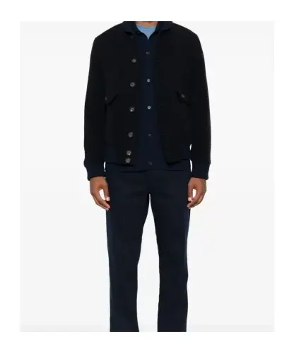 Eleventy Ribbed Wool Stand Collar Jacket - Black