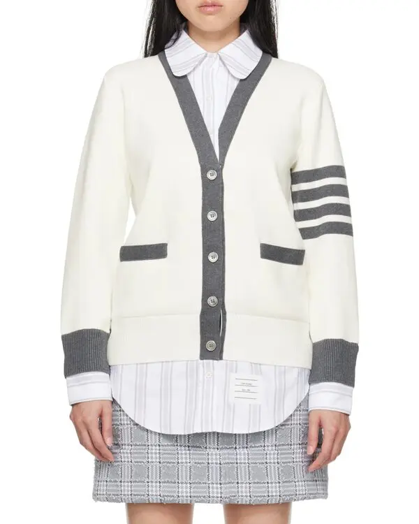 Thom Browne Milano Oxford Layered Shirt Cardigan - White
