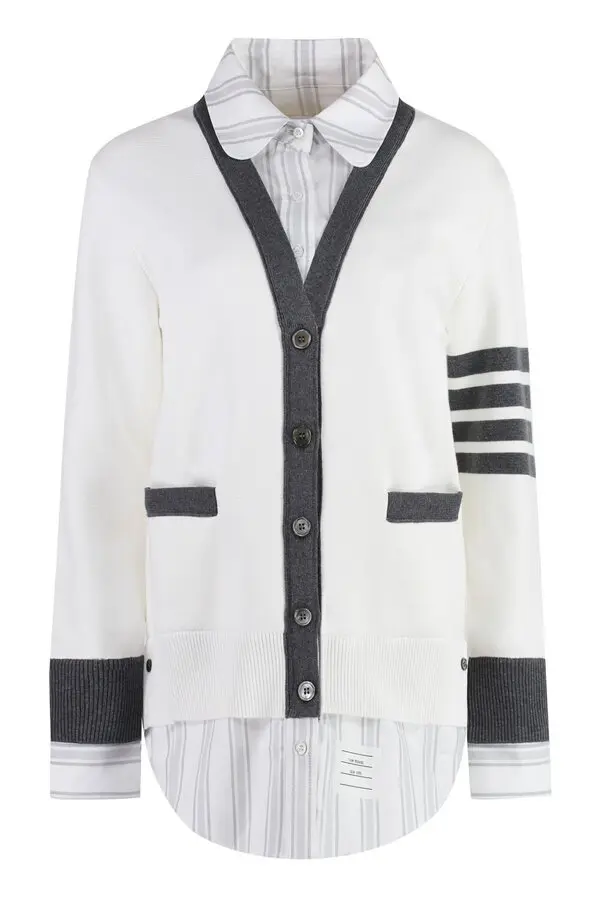 Thom Browne Milano Oxford Layered Shirt Cardigan - White