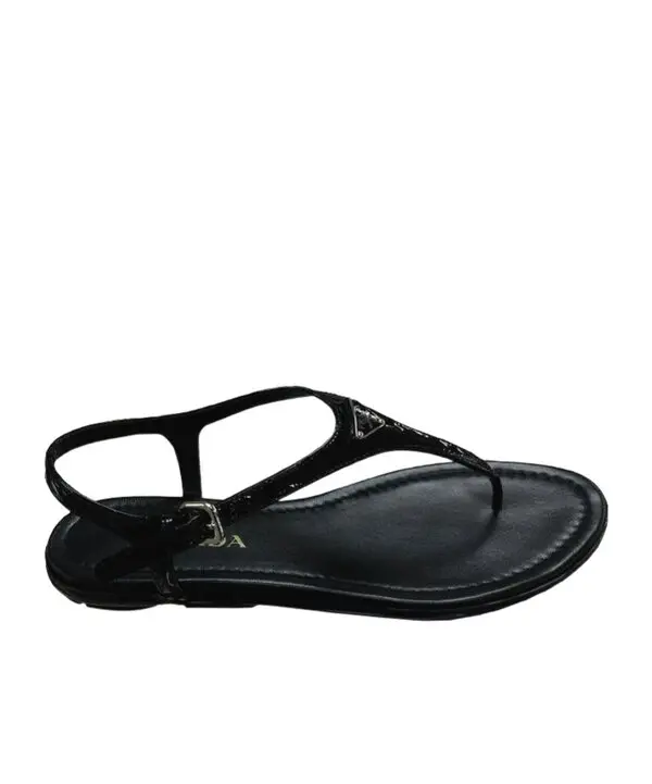 Prada Patent Leather Flat Sandals With Adjustable Buckle