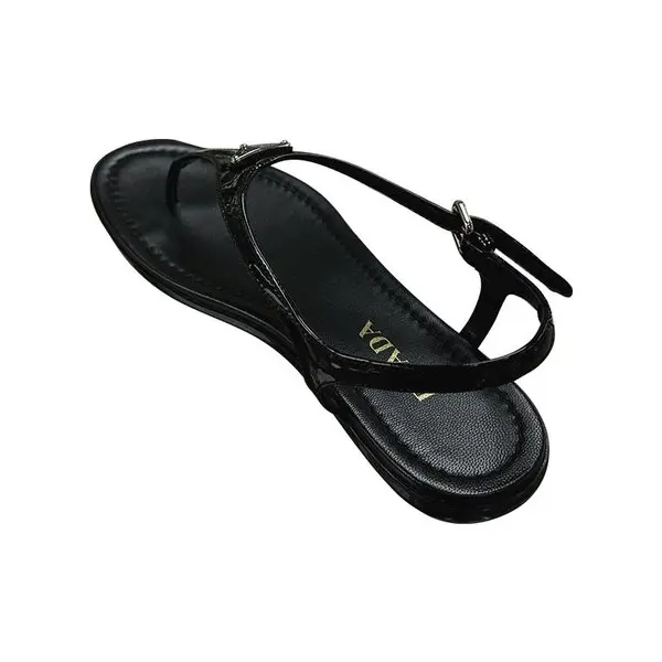 Prada Patent Leather Flat Sandals With Adjustable Buckle