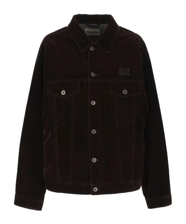 Miu Miu Flocked Chambray Long Sleeve Jacket - Brown
