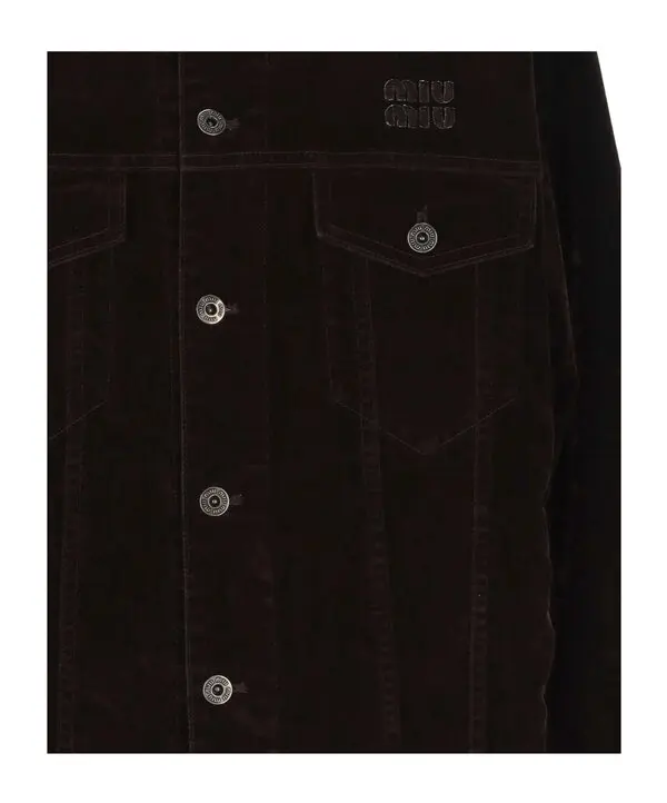 Miu Miu Flocked Chambray Long Sleeve Jacket - Brown