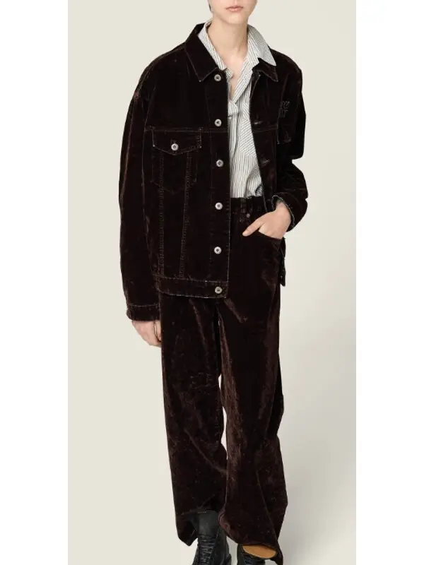Miu Miu Flocked Chambray Long Sleeve Jacket