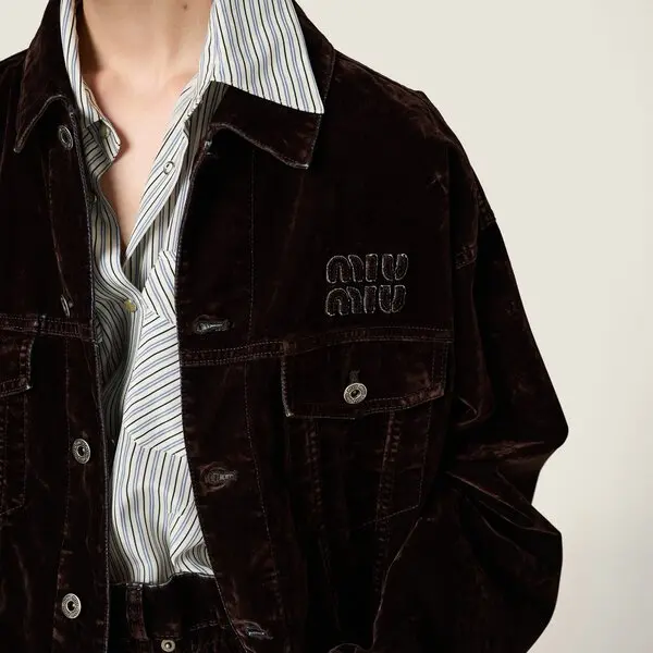 Miu Miu Flocked Chambray Long Sleeve Jacket