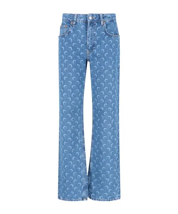 MARINE SERRE Allover Moon Print Straight Leg Jeans - Blue