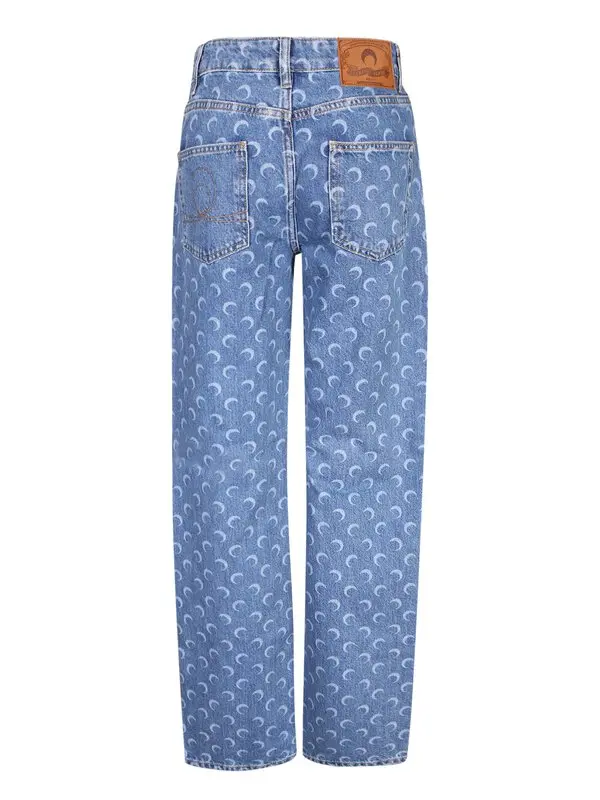 MARINE SERRE Allover Moon Print Straight Leg Jeans