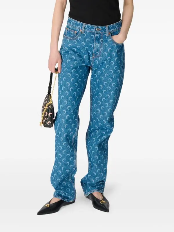 MARINE SERRE Allover Moon Print Straight Leg Jeans