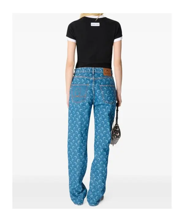 MARINE SERRE Allover Moon Print Straight Leg Jeans