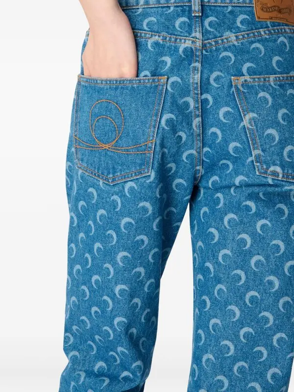 MARINE SERRE Allover Moon Print Straight Leg Jeans