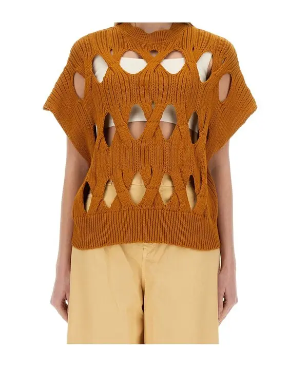 ALYSI Springtime Knit Jersey Top With Cut-out Detailing - Orange
