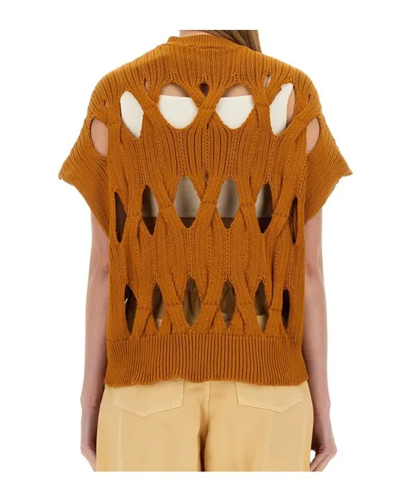 ALYSI Springtime Knit Jersey Top With Cut-out Detailing - Orange