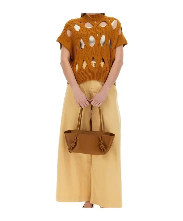 ALYSI Springtime Knit Jersey Top With Cut-out Detailing - Orange