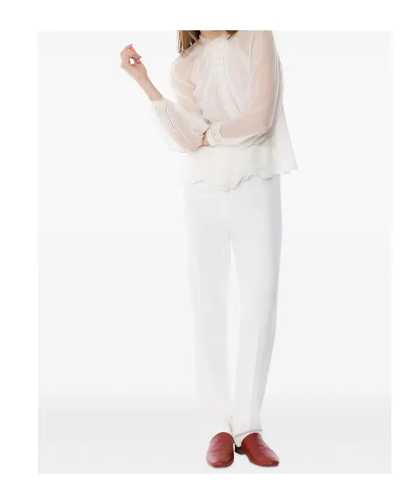 Alberta Ferretti Sheer Balloon Sleeve Blouse With Fabric Flower Detail