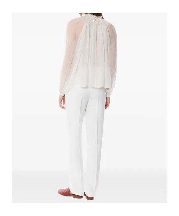 Alberta Ferretti Sheer Balloon Sleeve Blouse With Fabric Flower Detail
