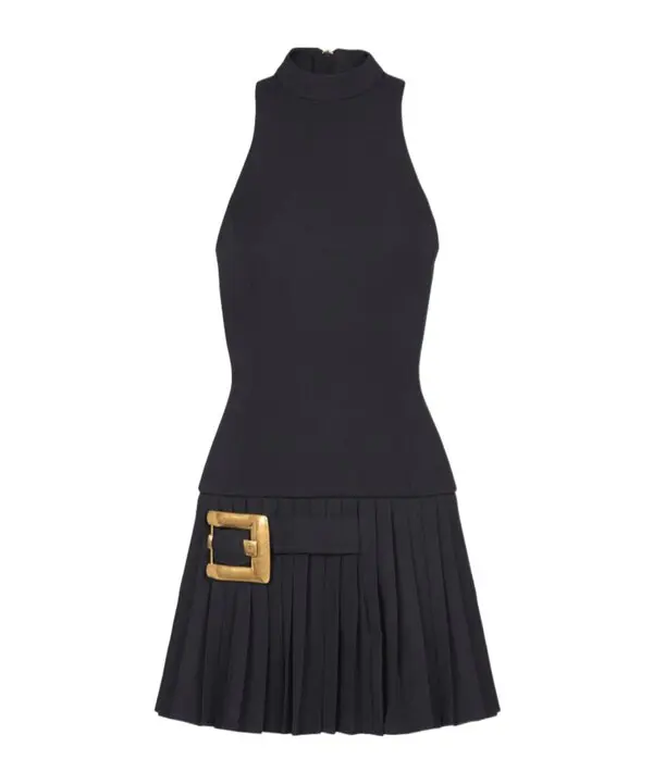 Balmain High Neck Flared Dress With Anthem Belt