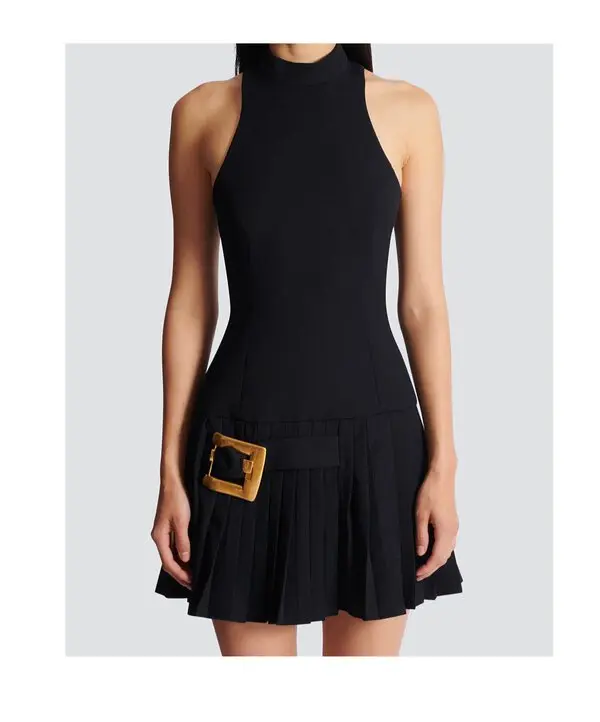 Balmain High Neck Flared Dress With Anthem Belt