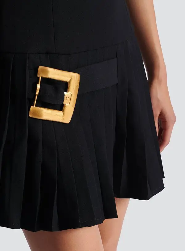Balmain High Neck Flared Dress With Anthem Belt