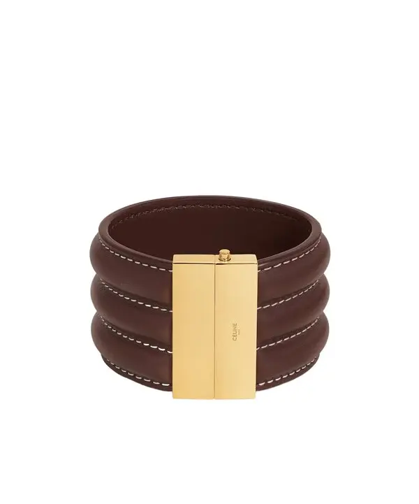 Celine Les Cuirs Large Bracelet In Calfskin And Brass With Gold Finish - Yellow