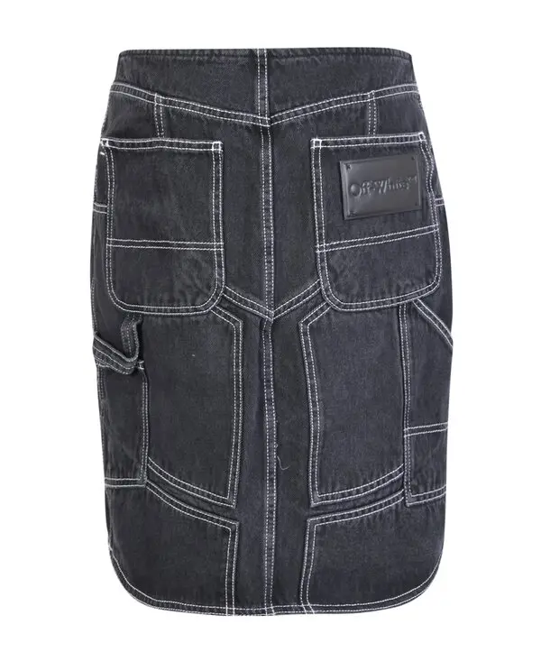 Off-White Curved Hem Denim Skirt With Logo Detail