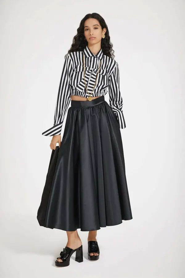 PATOU Volume High Rise Satin Midi Skirt