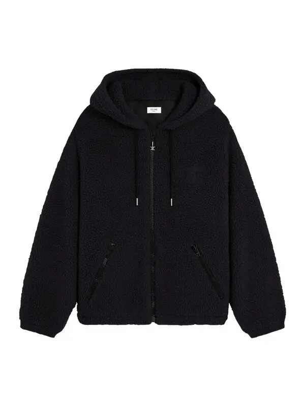Celine Hooded Jacket In Wool And Cotton Fleece - Black