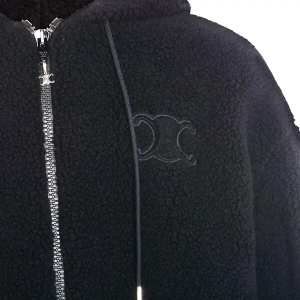 Celine Hooded Jacket In Wool And Cotton Fleece - Black