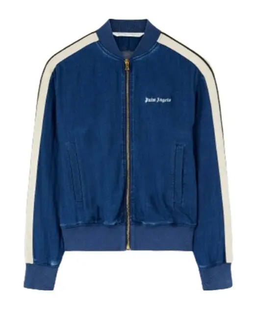 Palm Angels Logo Embroidered Denim Bomber Jacket