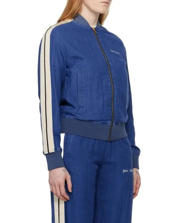 Palm Angels Logo Embroidered Denim Bomber Jacket