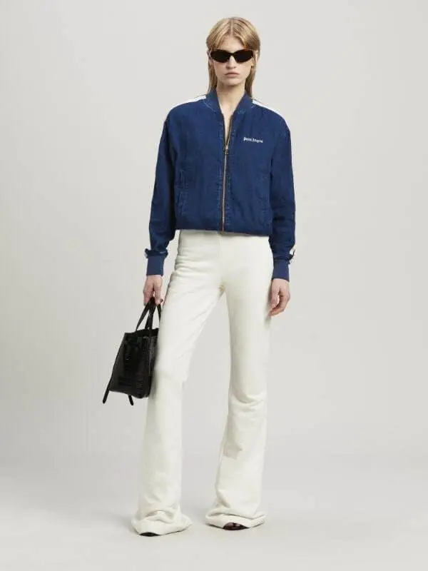 Palm Angels Logo Embroidered Denim Bomber Jacket