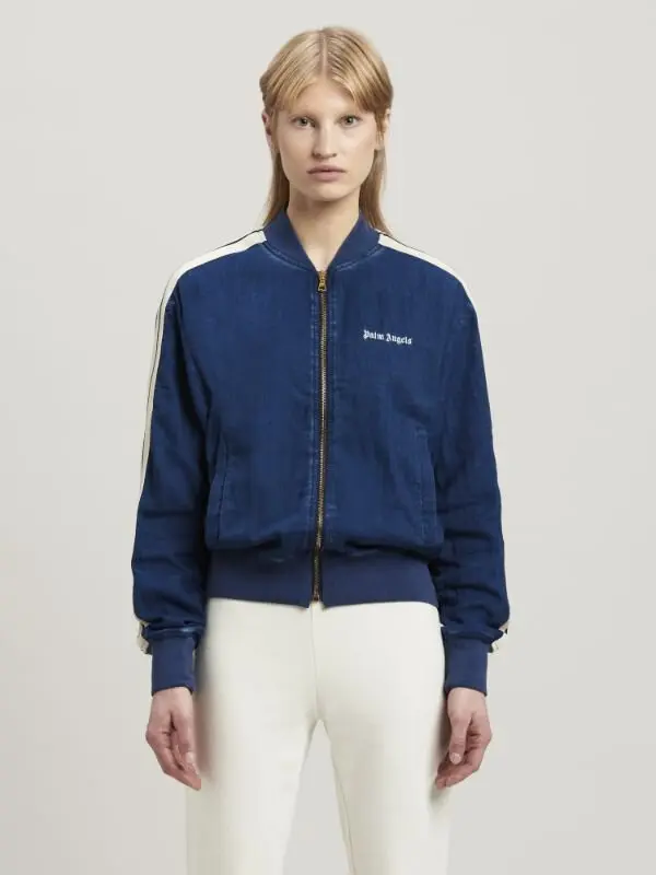 Palm Angels Logo Embroidered Denim Bomber Jacket