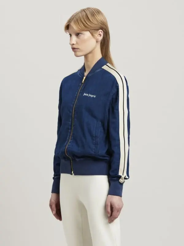 Palm Angels Logo Embroidered Denim Bomber Jacket