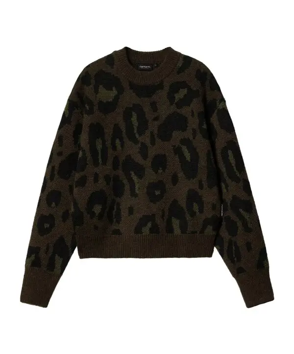 Carhartt Work In Progress Merton Leopard Print Crew Neck Sweater