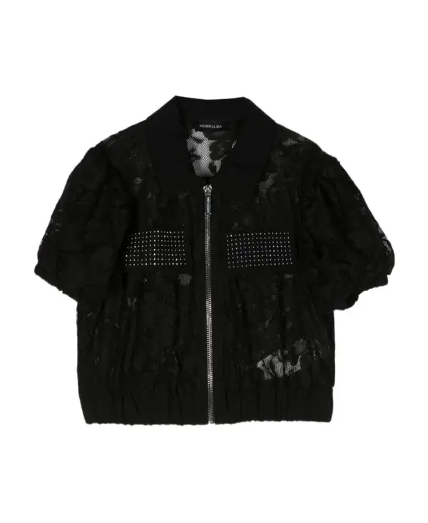 Monnalisa Lace Short Sleeve Zip Shirt